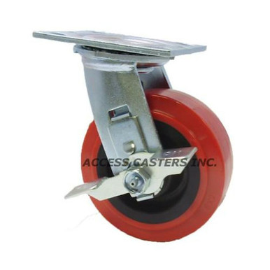 5AEMPSB 5" Swivel with Brake, Red Poly on Black Poly Wheel