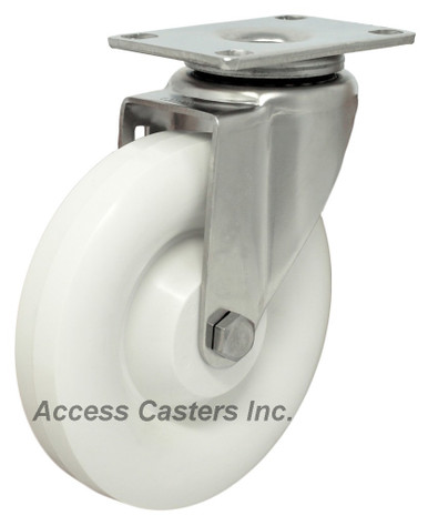 5DLSSSPO 5" stainless steel swivel caster with white polyolefin wheel