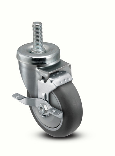 AS40T2TPRSB 4" Threaded Stem Caster with Brake, TPR Wheel, 275 lb. capacity