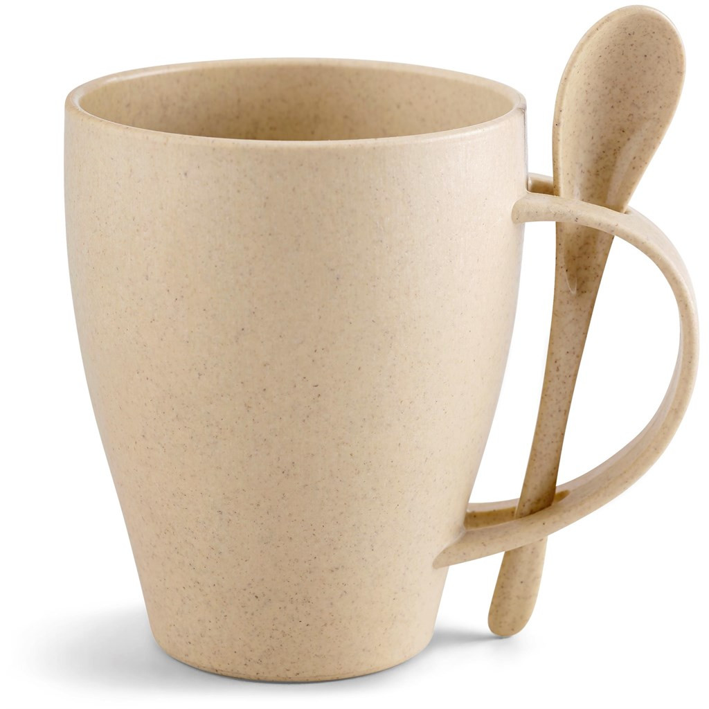 Eco Friendly Custom printed and personalized coffee mug with spoon