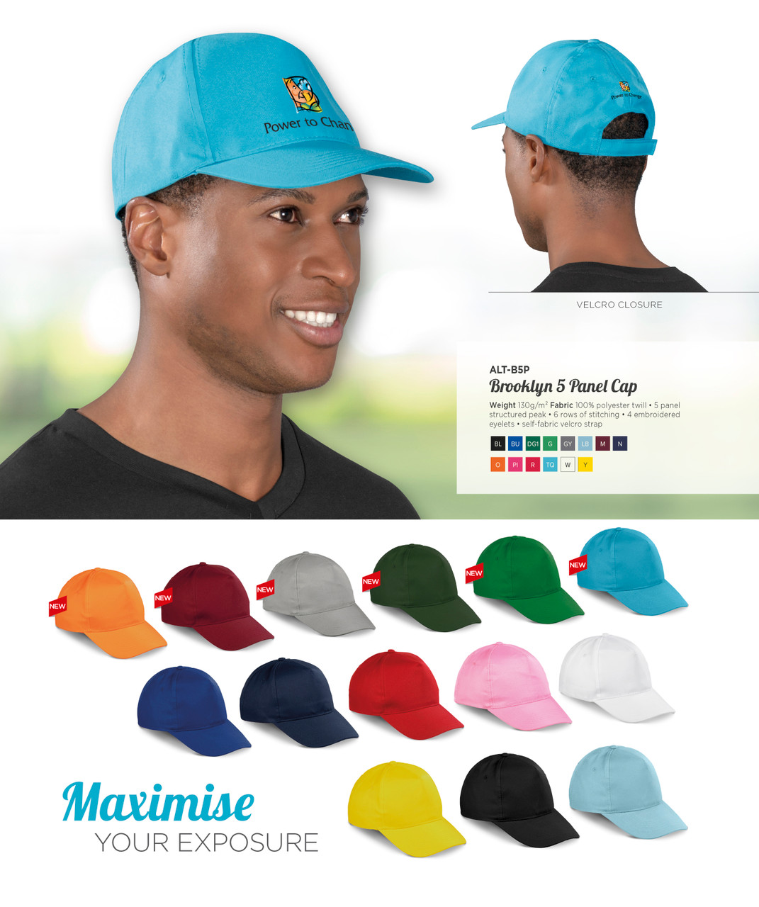 Custom personalised pre-curved peak caps with logo printing or embroidery