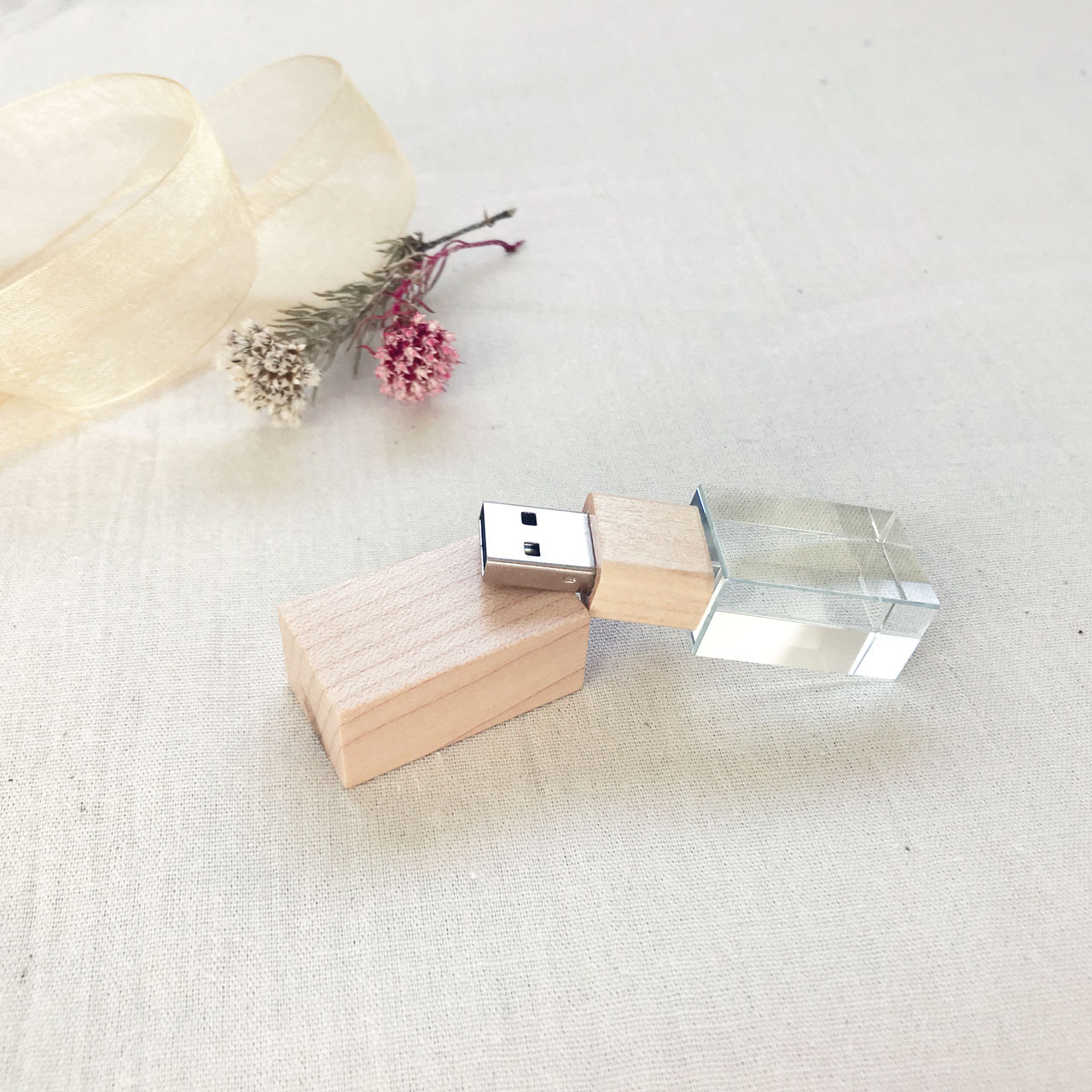 Light Wooden Maple Crystal USB flash drives | Keepsake Creative