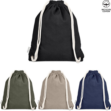 Large recycled cotton canvas drawstring bag with double cords
