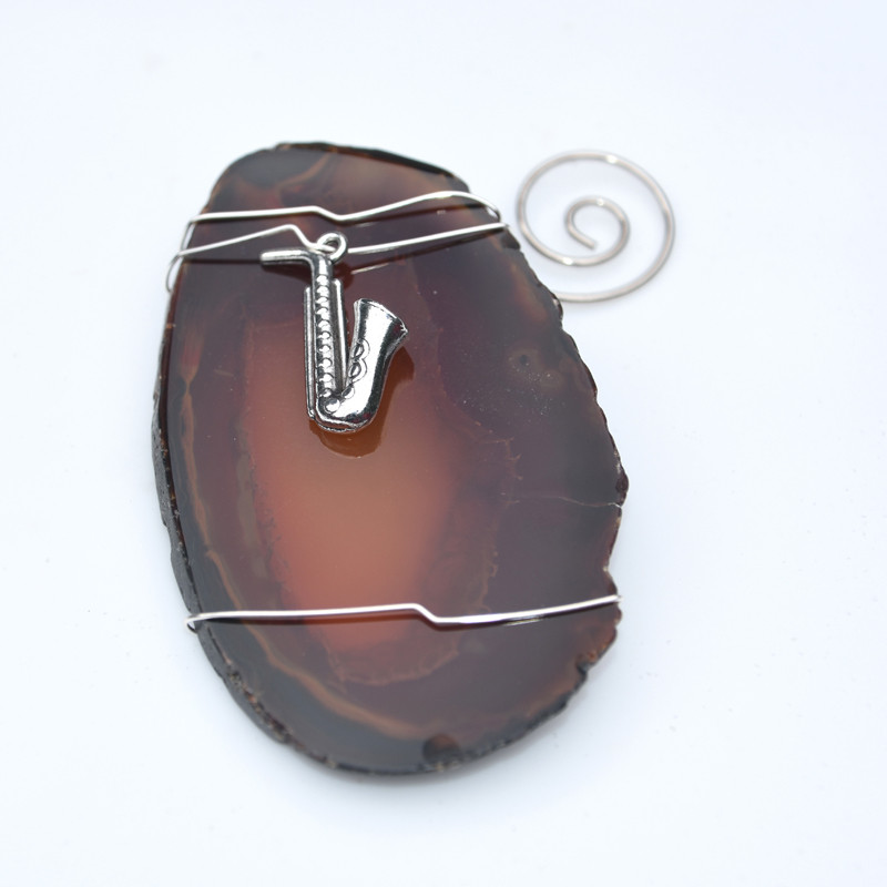 Saxophone Charm on a Wire Wrapped Agate Slice Ornament Perfect for ...