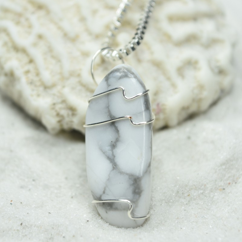 White Howlite Stone Pendant and Necklace - Made to Order