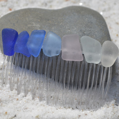 Genuine Surf Tumbled Sea Glass Hair Comb in a Rainbow of Colors