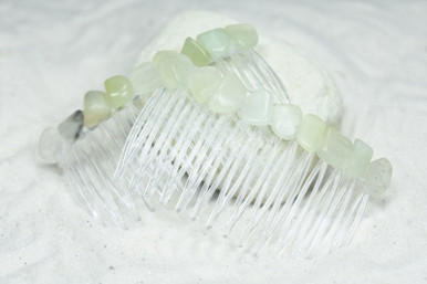 Green Jade Stone Hair Combs - Set of 2 - Made to Order