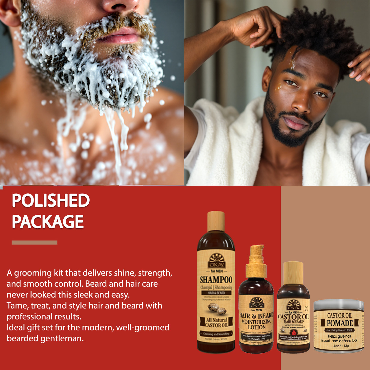 OKAY Men's 4 Pc Professional Beard & Hair Care Gift Set - 28 oz ...