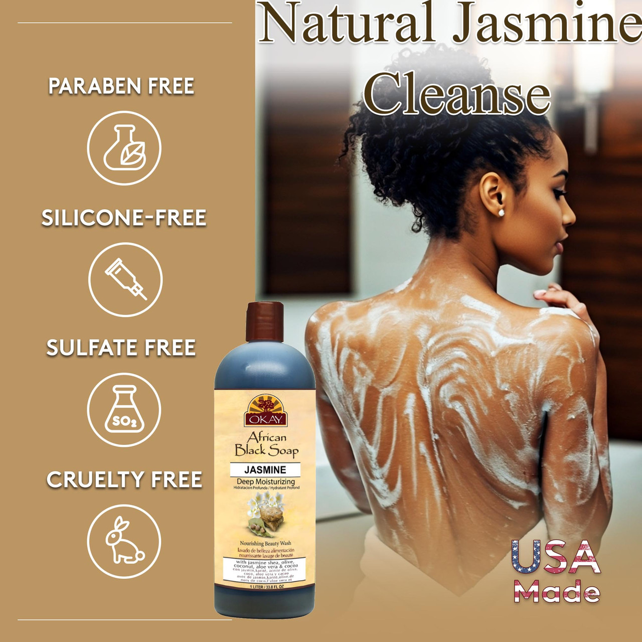 OKAY Pure Naturals African Black Soap with Jasmine - 33.8 oz / 1 Liter ...