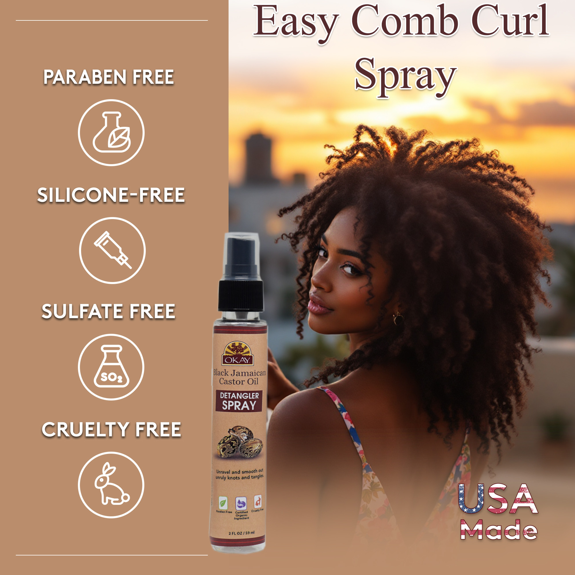 Black Jamaican Castor Oil Detangler Spray - 2 oz / 59 ml