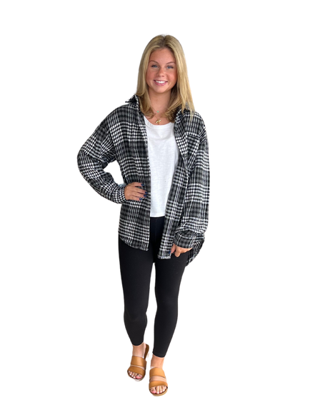 KAT MCRAE SMALL CHECK SHACKET BLACK - Pee Dee Outfitters