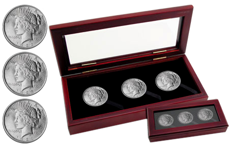 3-coin Peace Silver dollar set (Almost Uncirculated) - Currency and Coin