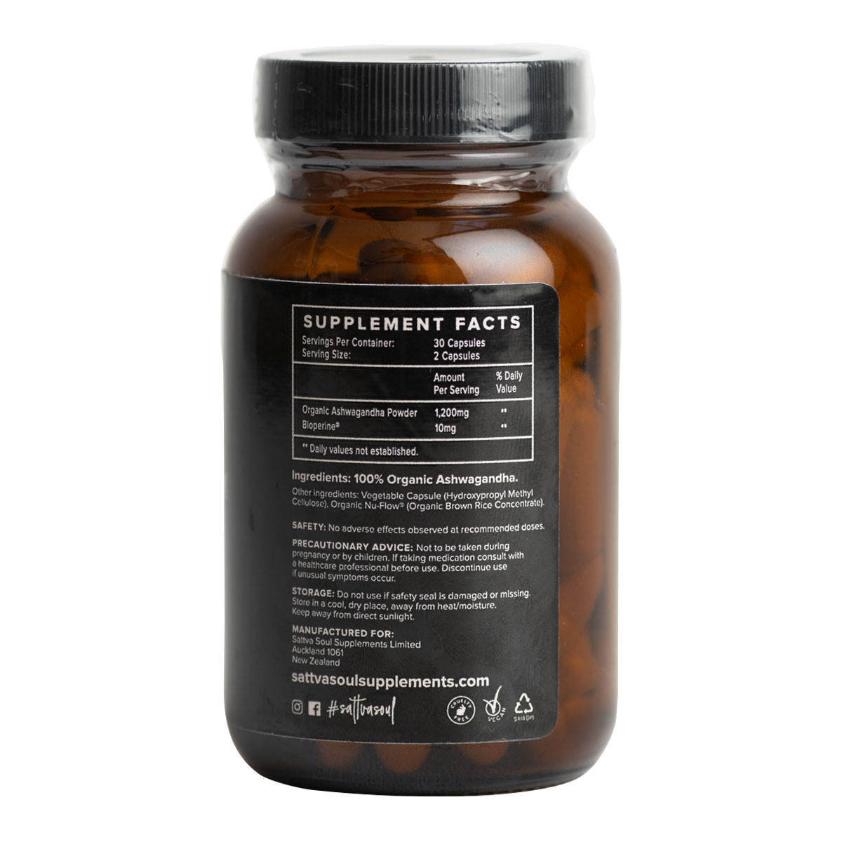 Buy Organic Ashwagandha & Bioperine by Sattva Soul I HealthPost NZ