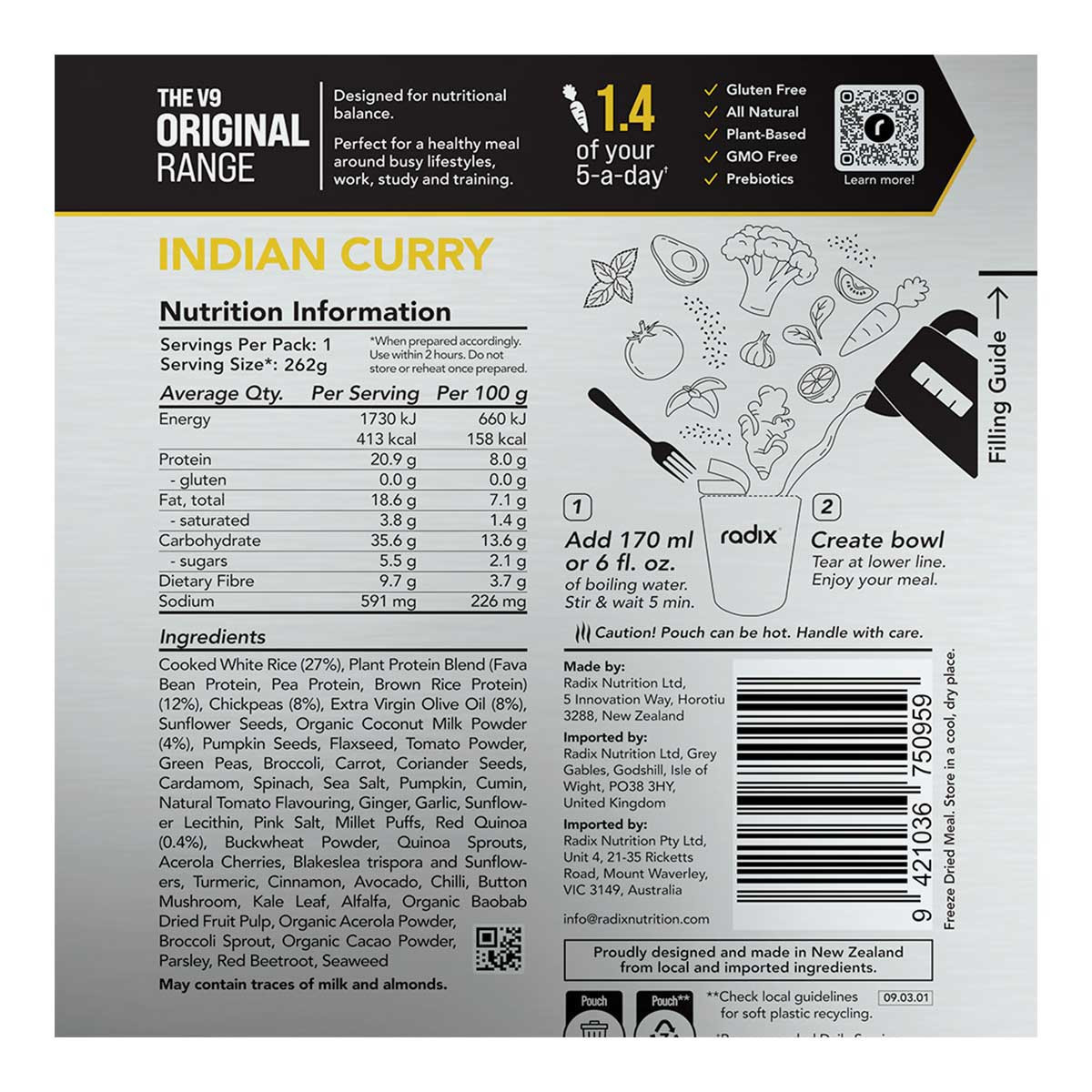 Buy Indian Curry Meal Original Range 400kcal by Radix Nutrition I ...