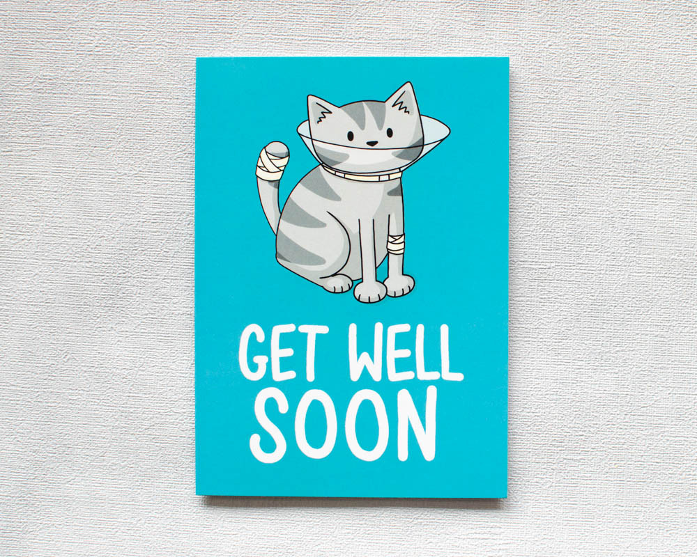Get Well Soon Cone - Greetings Card - DoodleCats Shop