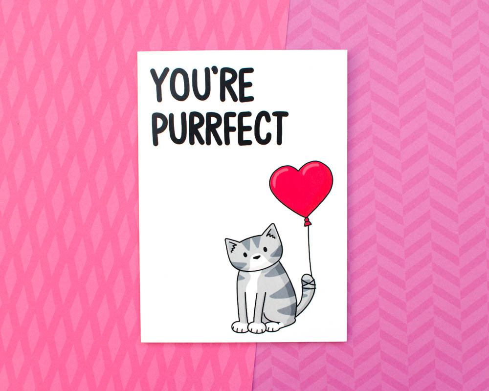 You're Purrfect - Greetings Card - Valentine's Day - DoodleCats Shop