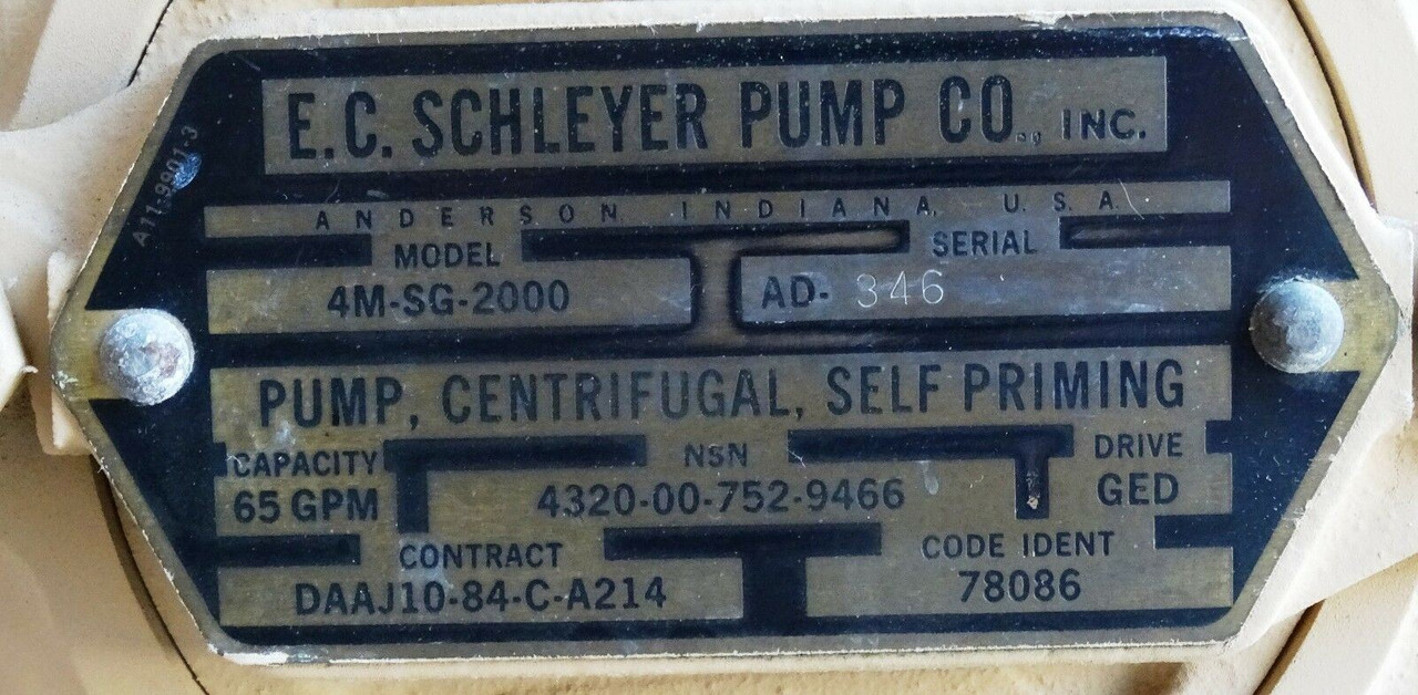 Gas Engine Centrifugal Water Pump- 4M-SG-2000 Mil Surplus- EC Schleyer ...
