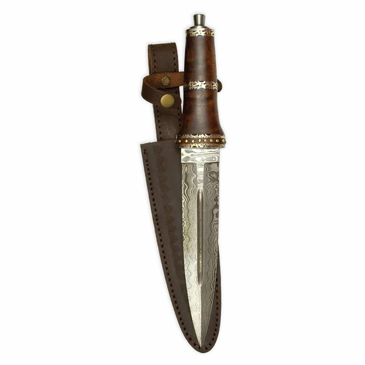 Damascus Rosewood Dirk – Scottish Highland Dagger with Leather Sheath