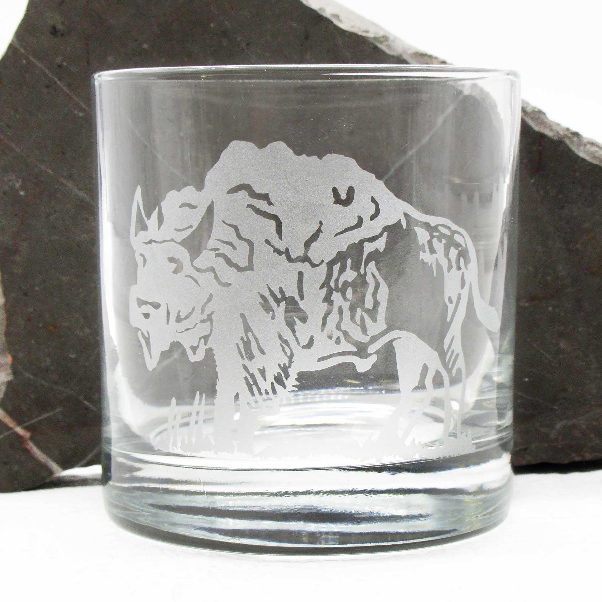 Bison Etched Rocks Glass Buffalo Boutique