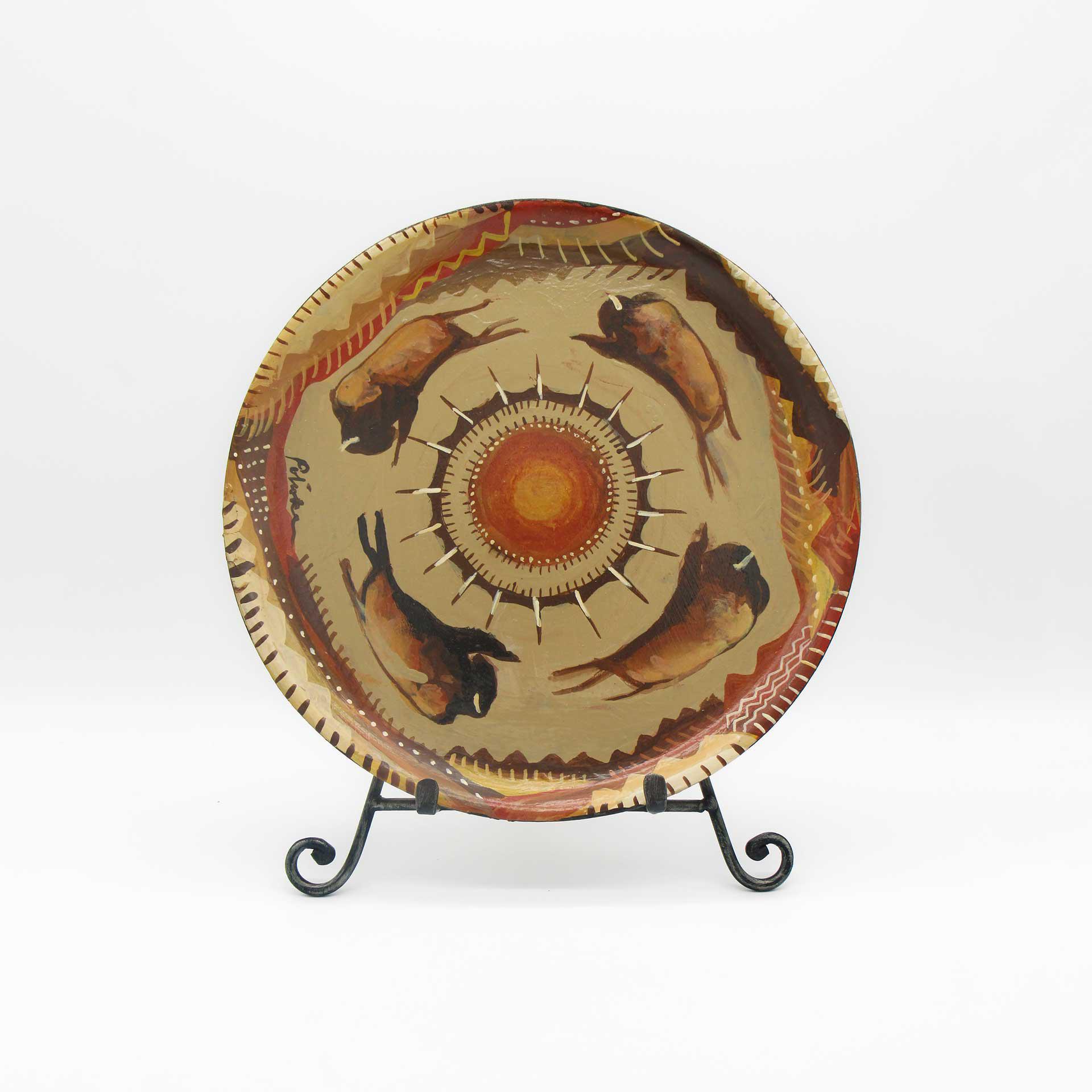 "Buffalo Ceremony" 12 inch Round Painted Plate - Buffalo Boutique
