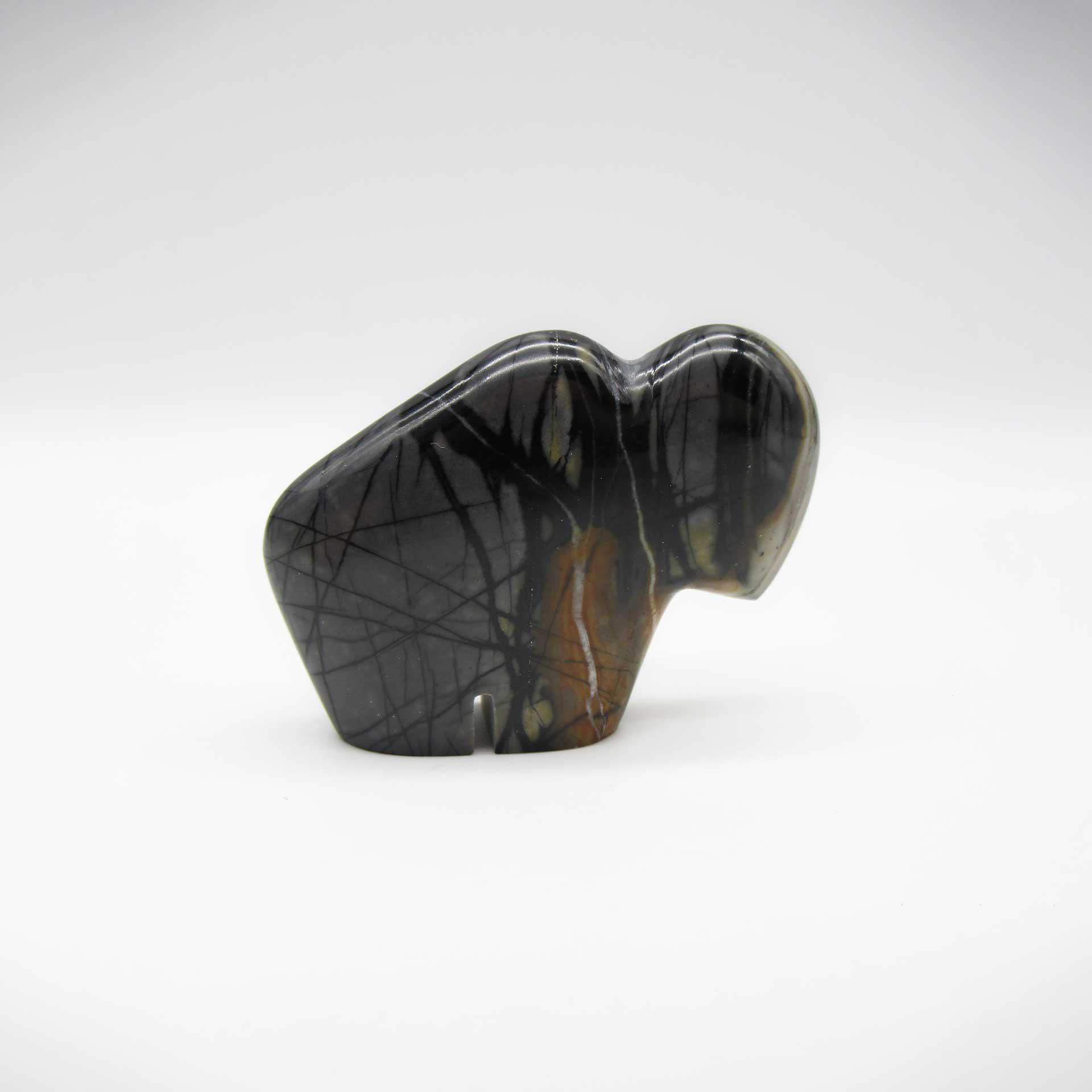 Tiny Carved Picasso Marble Stone Bison - Buffalo Boutique