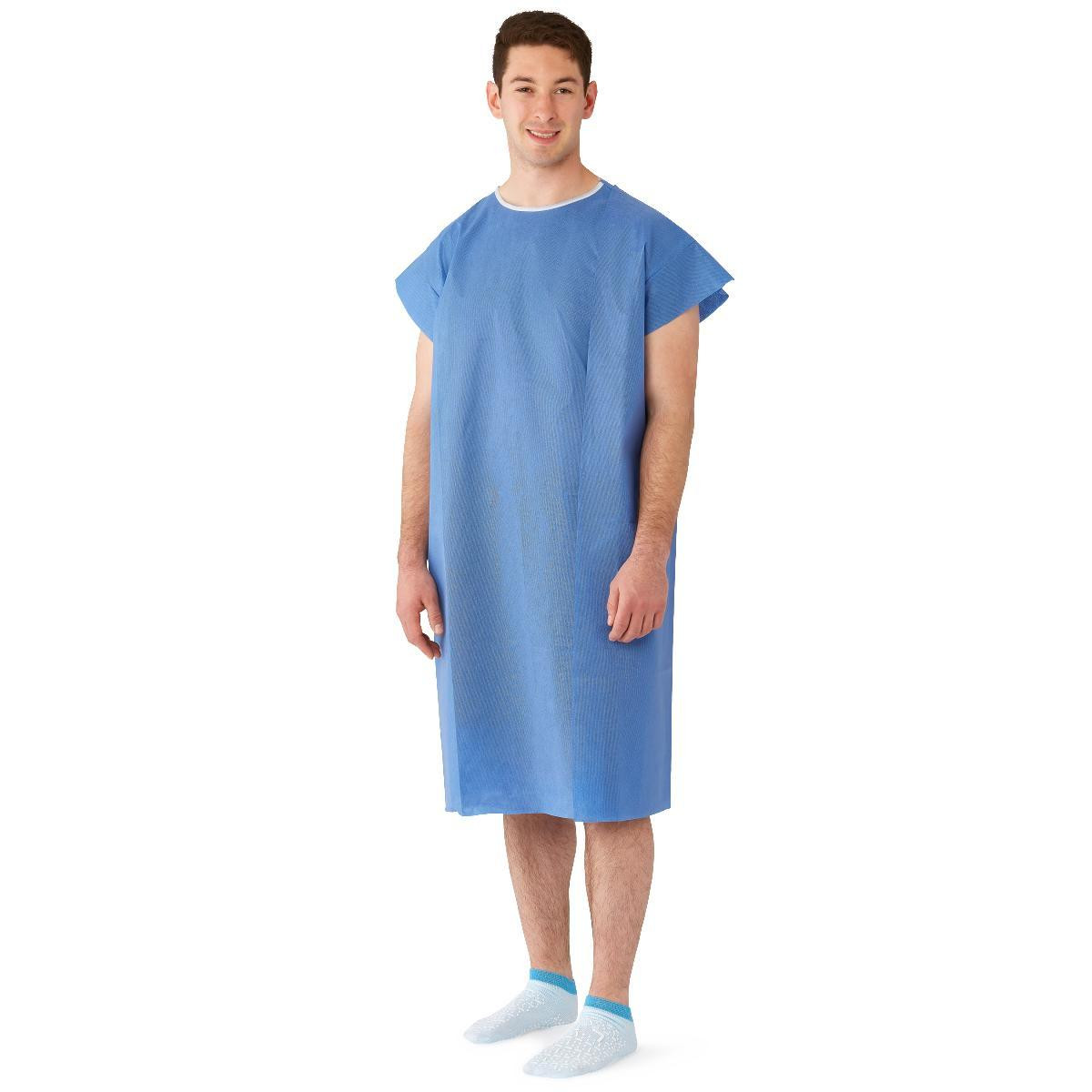 Medline Patient Gown with 3 Armholes and Short Sleeves, Size Regular ...