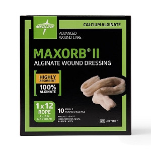 Maxorb Extra Ag+ CMC / Alginate Dressings, 1" x 12" Flat Rope, in ...
