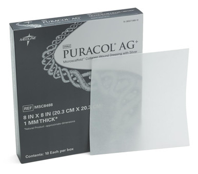 Puracol Plus AG+ Collagen Wound Dressing with Silver, 8" W x 8" L - 50 ...