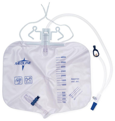 Medline Drainage Bag, 2, 000 mL, Anti-Reflux Device with Metal Clamp ...