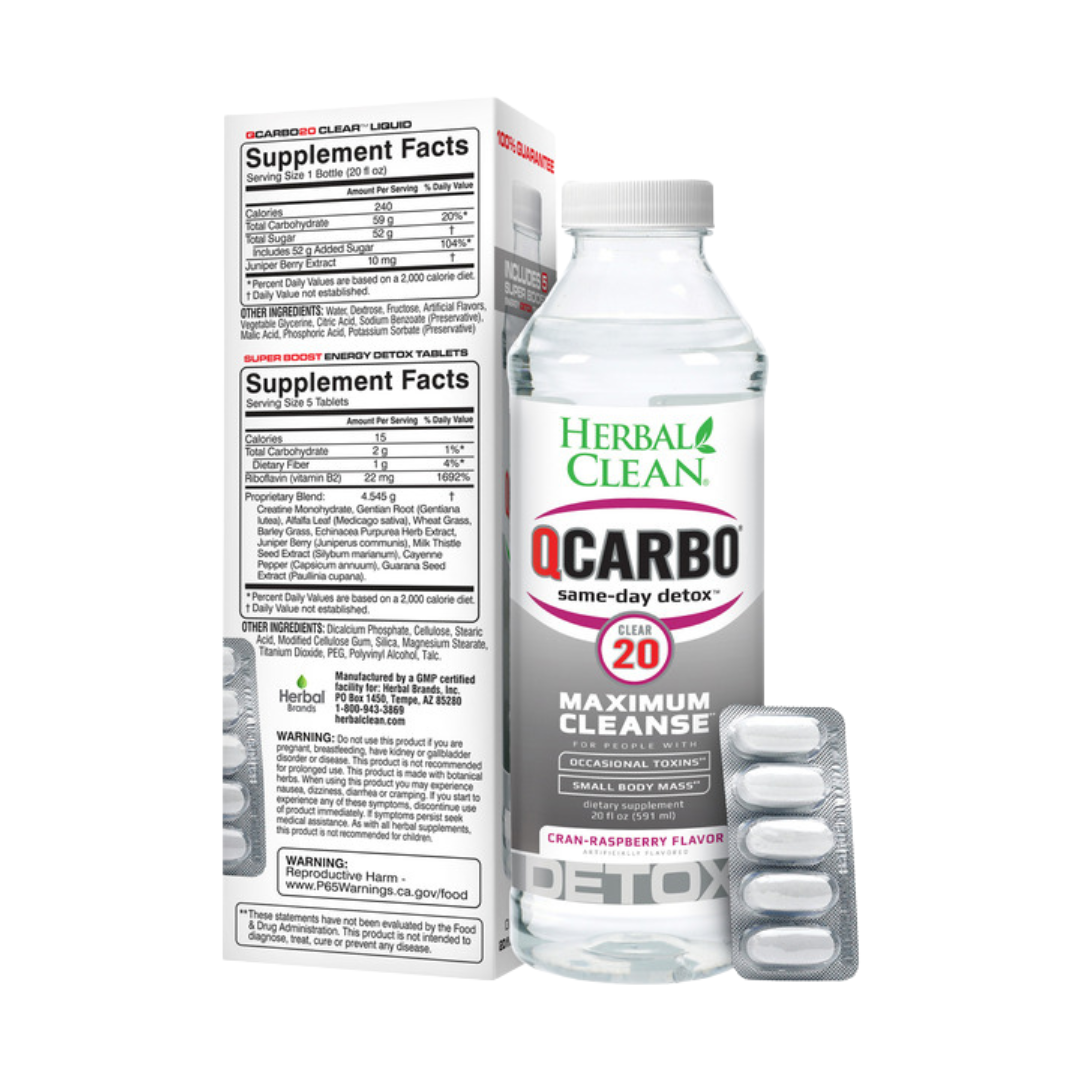 HERBAL CLEAN QCARBO CLEAR EXTREME STRENGTH W/ 5 SUPER BOOST TABLETS 20OZ