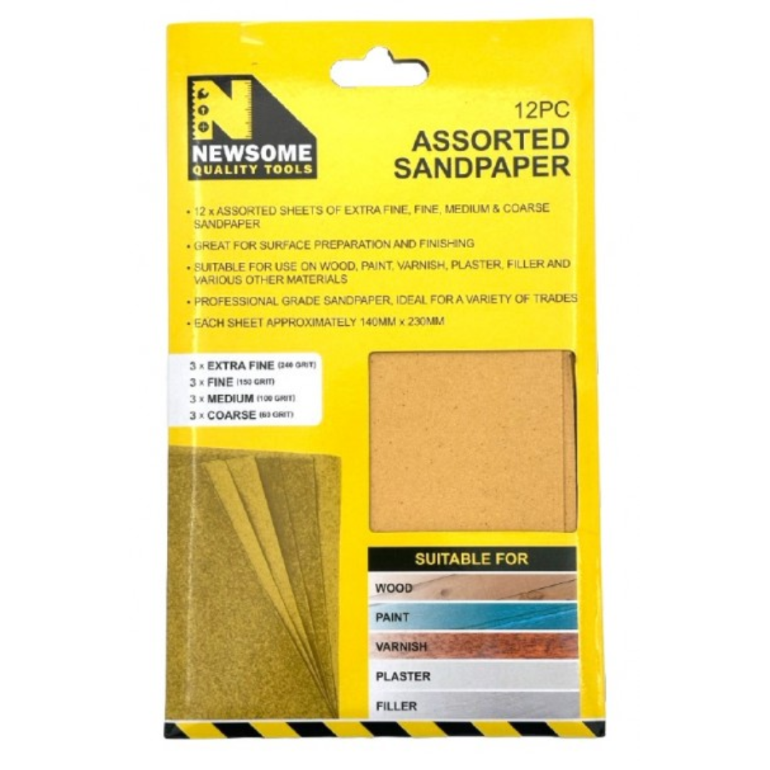 Assortment of Sand Paper Sheets (12 Pieces), Ideal for Wood, Paint ...
