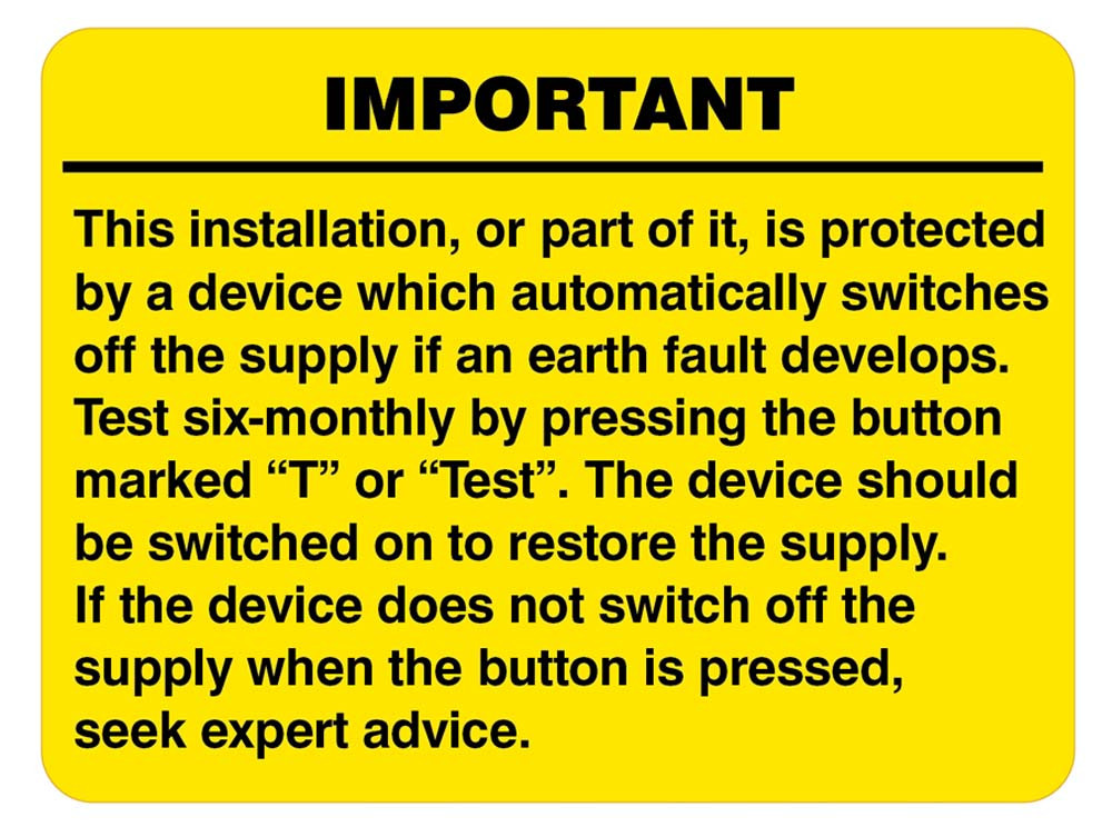 Rcd Test Sheet Of 9 Labels Labels 100X75mm - Safety Sign - GTSE UK