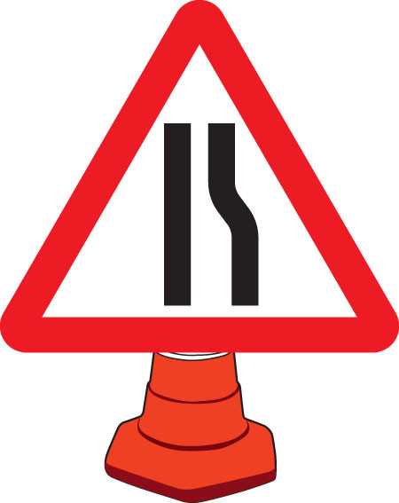 Road Narrowing Right Cone Sign 750mm - Safety Sign - GTSE UK