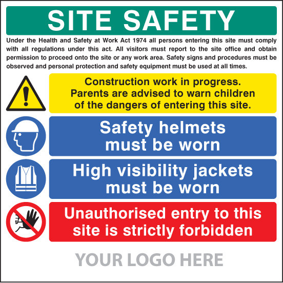 Site Safety Board, Helmets, Hi-Vis, Unauthorised Entry Site Saver Sign ...