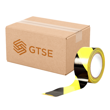 Black / Yellow Adhesive Hazard Warning Tape Box 24 Rolls - GTSE