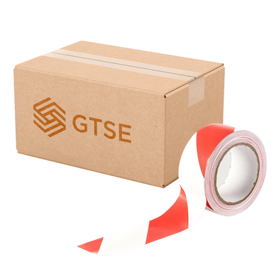 Red / White Adhesive Hazard Warning Tape Box 50mm x 33m - GTSE