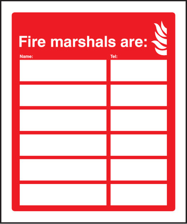 Fire Marshals Are (6 Names And Numbers) - Safety Sign - GTSE UK