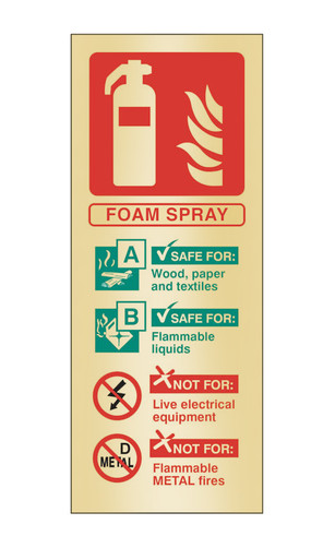 Foam Spray Extinguisher Identification Brass 75X200mm - Safety Sign ...