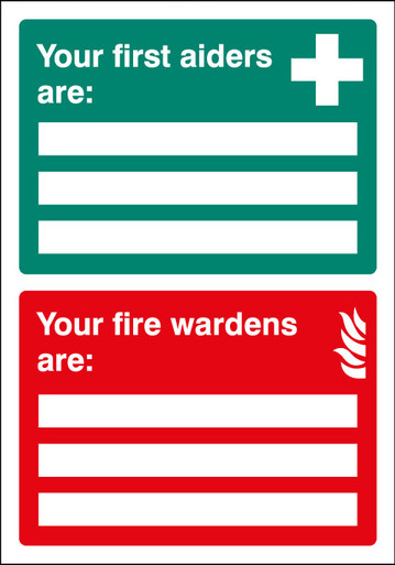 First Aiders/Fire Wardens Are Adapt-A-Sign 215 x 310mm - Safety Sign ...