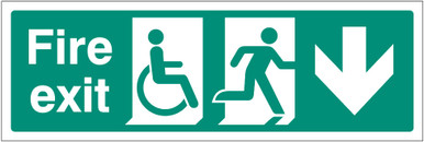 Fire Exit (Running Man, Disabled Symbol, Arrow Down) - Safety Sign ...