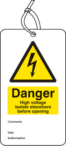 Danger High Voltage Isolate Elsewhere D/S Tag Pk Of 10 - GTSE UK