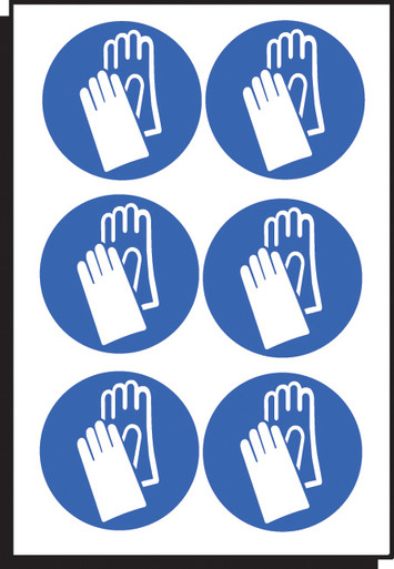 Hand Protection Symbol 100mm Diameter - Sheet Of 6 - Safety Sign - GTSE UK