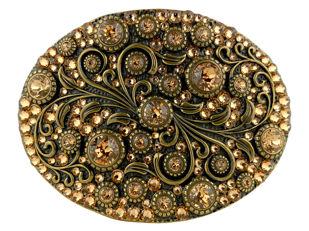 HA0860 Rhinestone Crystal Belt Buckle Brass Oval Floral Engraved Buckle ...