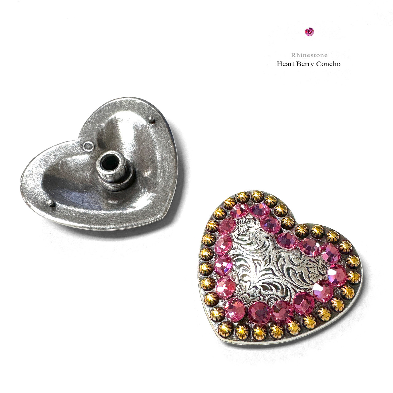 Rose - Rhinestone Crystal Heart Berry Concho Screwback