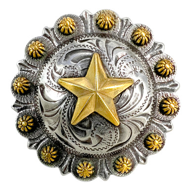 BS9264-3 SRTPGP 1-1/2" Antique Gold Western Engraved Star Berry Concho ...