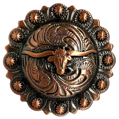 BS9265-1 COPPER 1" Copper Western Floral Longhorn Steer Engraved Berry ...