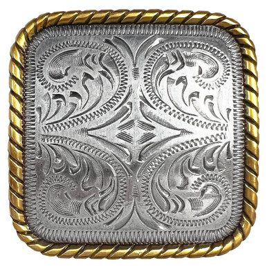 BS9312 SRTPGP Antique Gold Western Floral Engraved Rope Edge Square ...