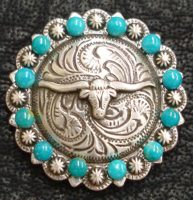 TURQUOISE Rhinestone Crystal Longhorn Berry Concho - Conchos