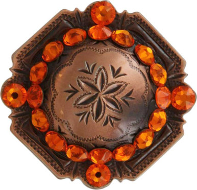 Sun Copper Engraved Windrose Rounded Square Rhinestone Concho - Conchos