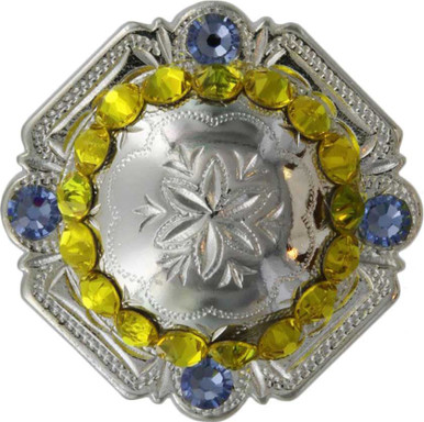 Citrine & Lt Sapphire Bright Silver Engraved Windrose Rounded Square ...